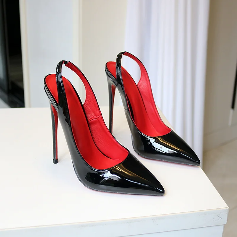 CACA-13cm-Back-Strap-High-Heels-Women-Pumps-Sexy-Patent-Leather-Nigh ...