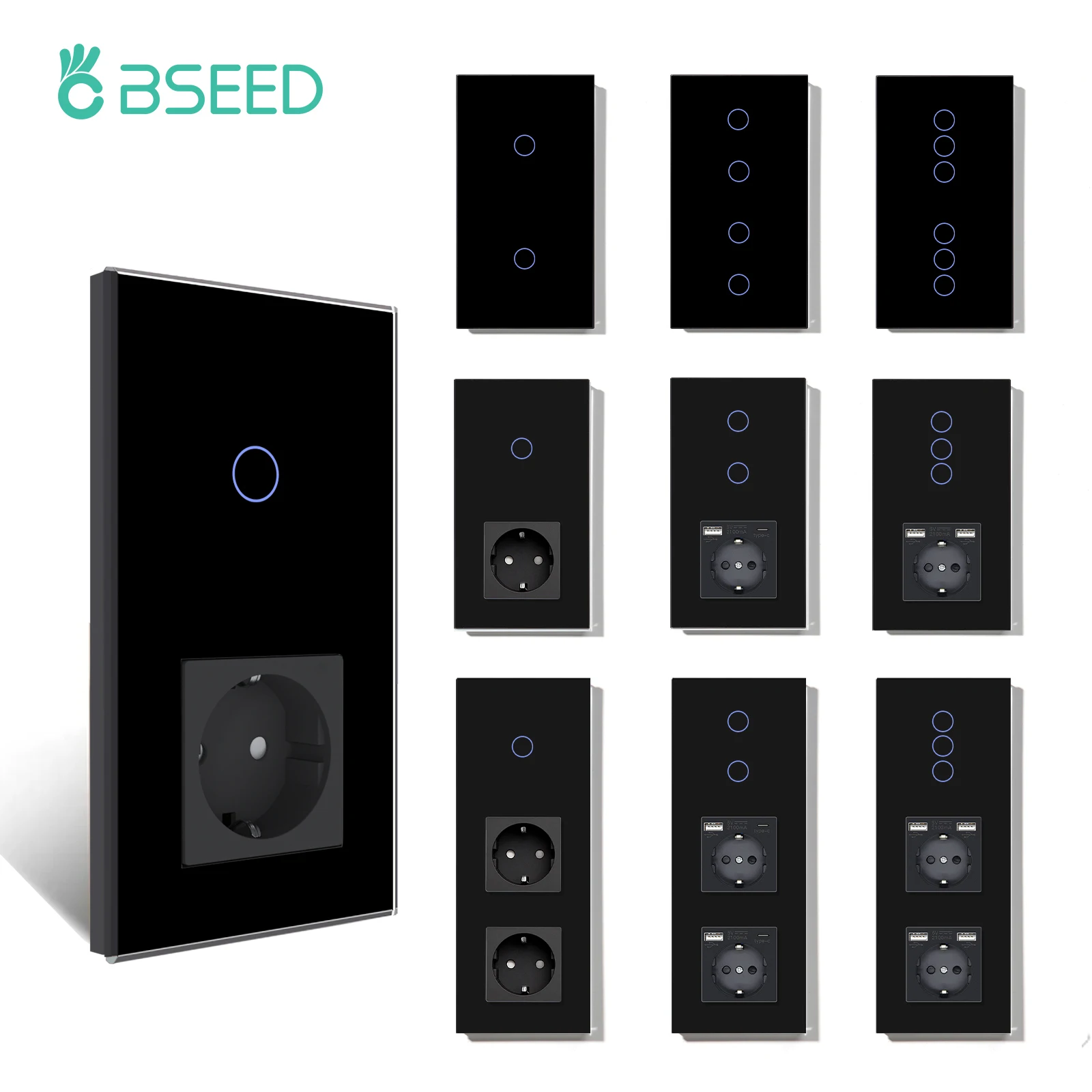 BSEED Wall Light Switches Normal Sockets Series USB C Phone Charge ...