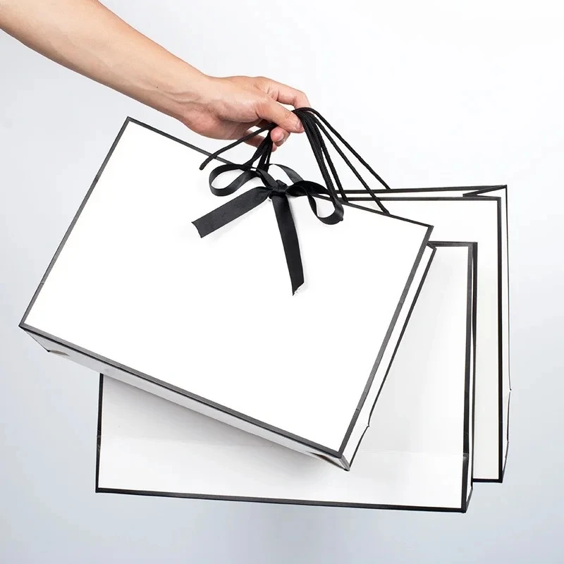 1-20pcs-Gift-Packaging-White-Paper-Box-With-Black-Border-Shopping-Bags ...