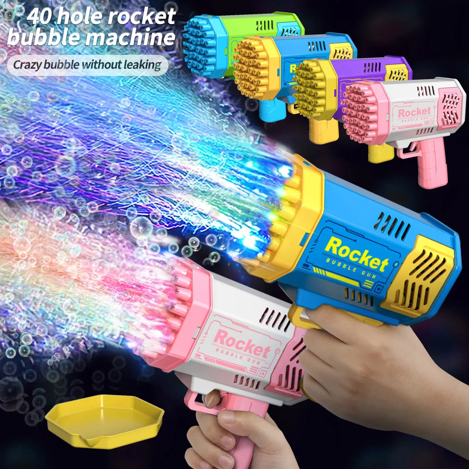 40-Holes-Electric-Rocket-Bubble-Gun-Kids-Handheld-Automatic-Space-Light ...