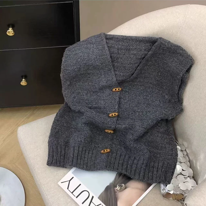 Japanese Sleeveless Knitted Vest Women Autumn New V Neck Single ...