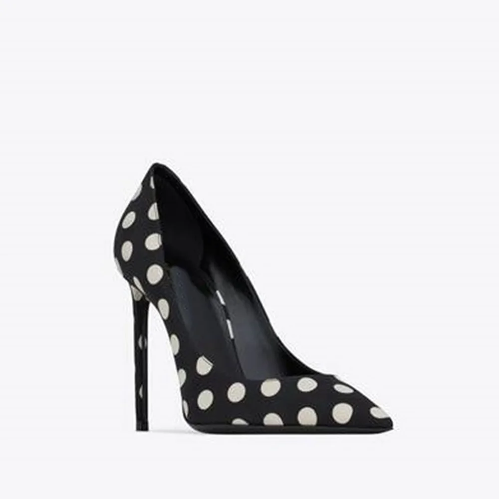 Polka-Dot-Printed-Women-Pumps-with-A-Pointed-Toe-Covered-Stiletto-Heel ...