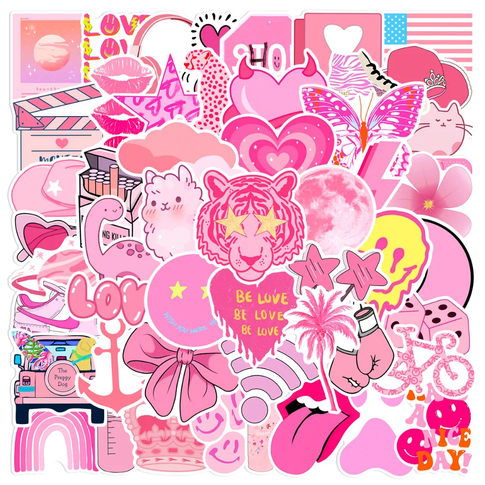 50PCS-Preppy-Pink-Cartoon-Fresh-Graffiti-Stickers-Laptop-Guitar ...