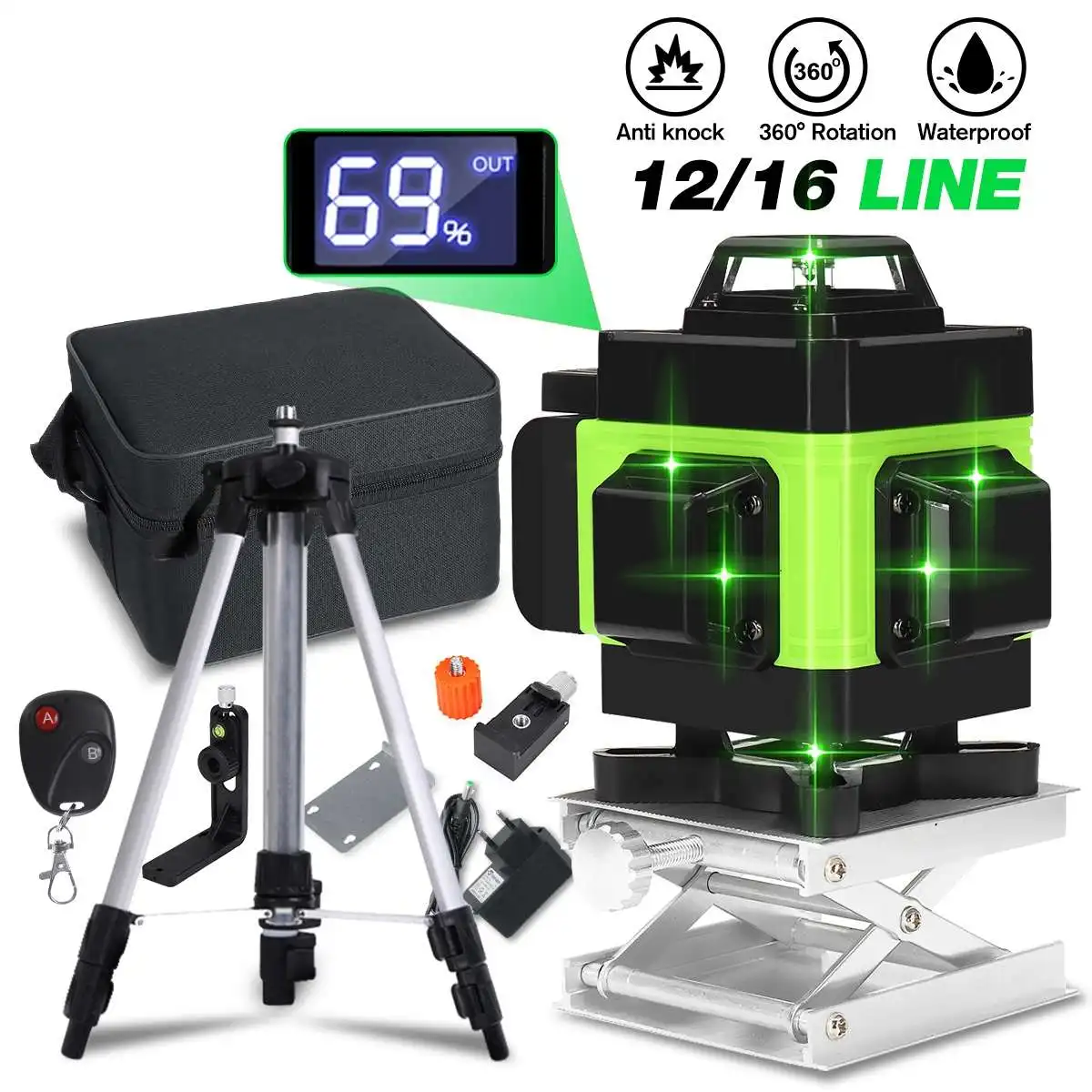 FASGet 16 Lines 4D Laser Level Green Line Self Leveling 360 Horizontal ...
