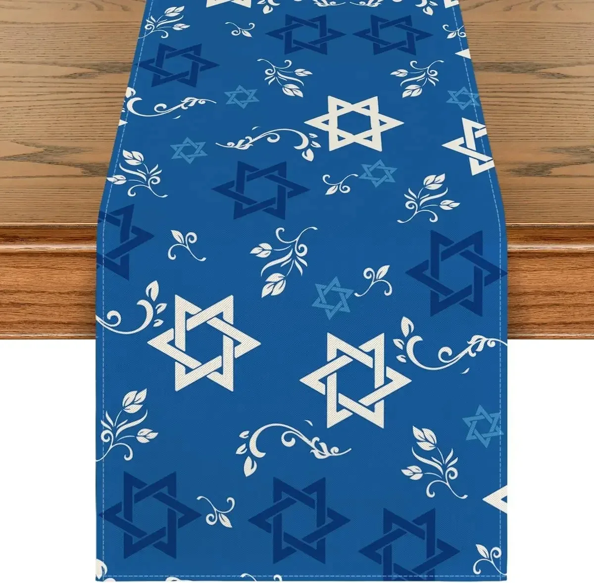 Blue Hexagonal Passover Table Runner David Star Jewish Menorah Hanukkah ...