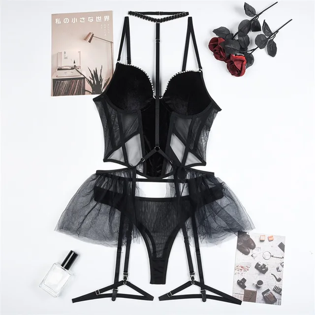 Aduloty Women Erotic Lingerie Water Diamond Velvet Bra Fish Bone Breast ...