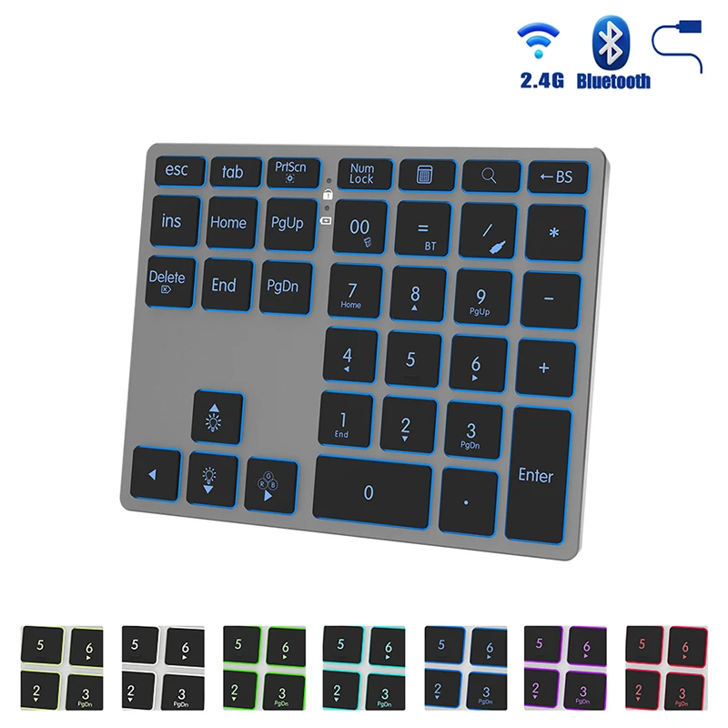 RGB Backlit Numeric Keypad Wireless Bluetooth for MacBook iPad 34 Keys ...