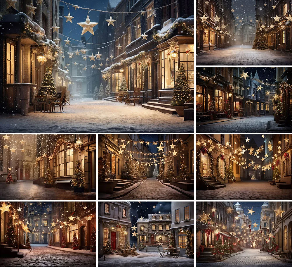 Mehofond-Photography-Background-Christmas-Snowy-Street-Lamps-House-Shop ...