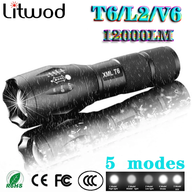 Led-Flashlight-Ultra-Bright-Waterproof-Torch-T6-L2-V6-zoomable-5-Modes ...