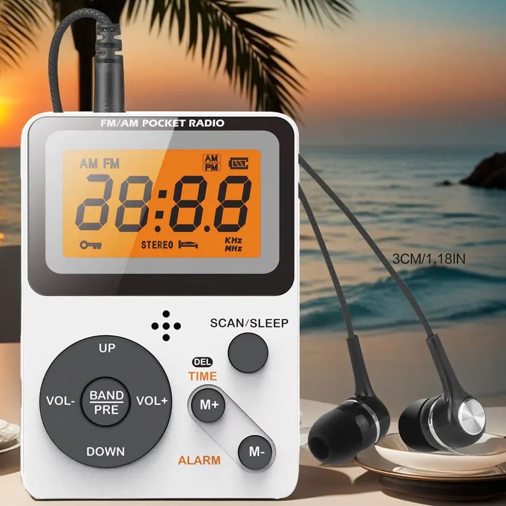 AM FM Pocket Radio with LCD Screen - Portable Radio with Earphone Jack ...