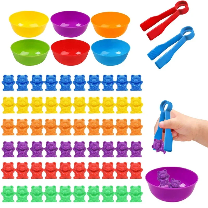Counting Bears Matching Games Color Sorting Bowls Tweezers Preschool ...