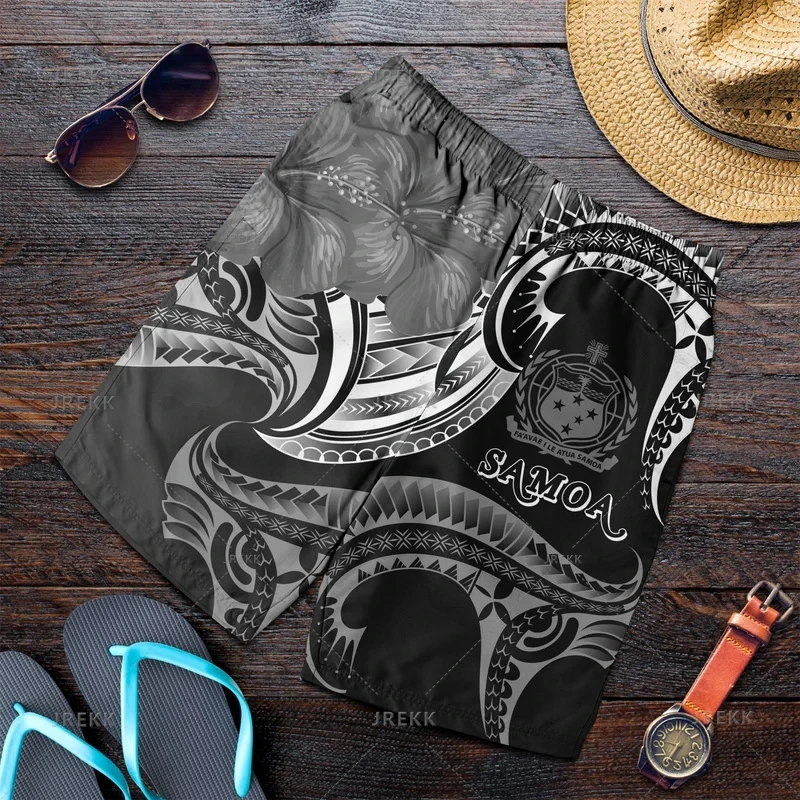 Shorts-de-praia-unissex-com-estampa-do-emblema-Samoa-cal-o-de-nata-o ...