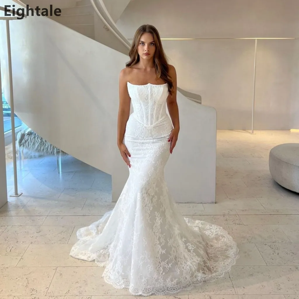 Eightale Luxury Mermaid Ivory Strapless Wedding Dresses 2025 Bridal ...