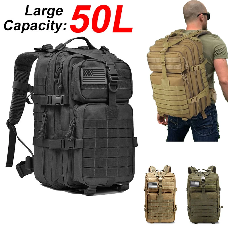 50L-MilitaryTactical-Backpack-Man-Large-Capacity-Army-Bag-EDC-Molle ...
