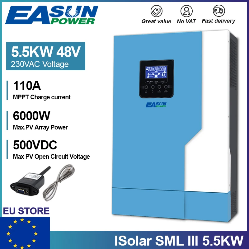 Moc EASUN 5.5KW Off Grid czysty falownik solarny sinusoidalny 48V 220V 110A ładowarka słoneczna ...