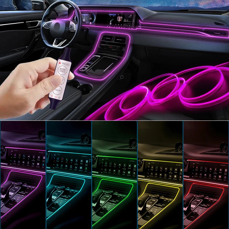 1/2/3/4/5M Car Interior Light Decorative Ambient Lamp 7 Color Multiple ...