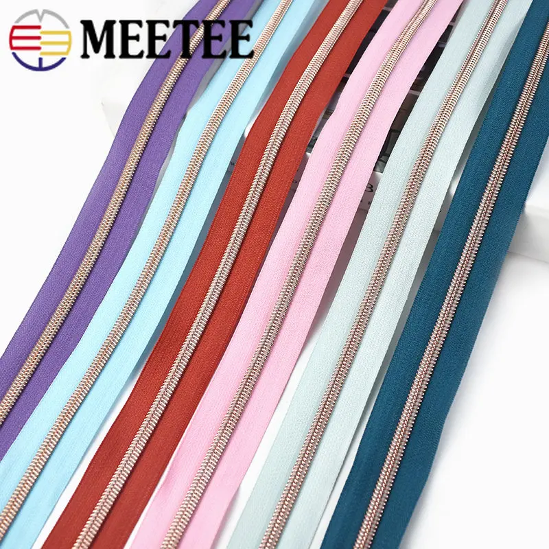 5/10Meter 5# Nylon Zipper Tape RoseGold Tooth Plastic Bag Zippers for ...