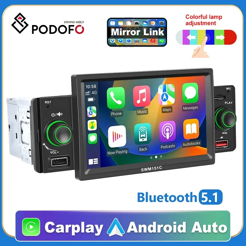 Podofo-1-Din-Car-Radio-CarPlay-Android-Auto-5-MP5-Player-Bluetooth ...