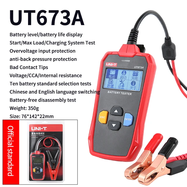 Probador de batería de coche UNI-T UT673A UT675A, 12V, 24V CC, medidor ...