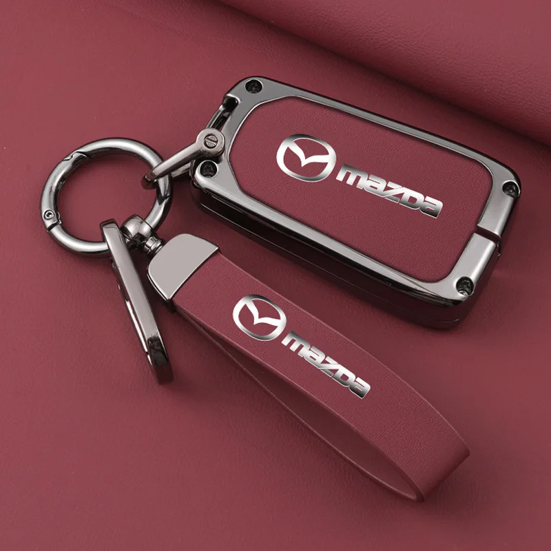 Leather Car Key Cover Key Case Keychain For Mazda 3 5 6 SKYACTIV Axela ...