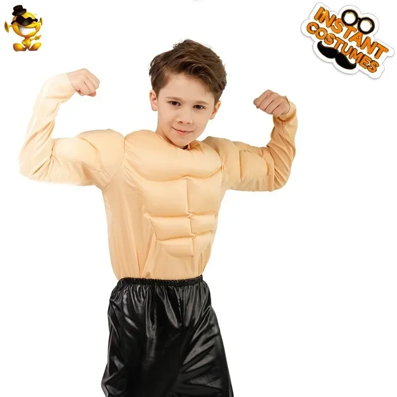 Role-playing-fake-chest-and-fake-abdominal-muscles-funny-little-boy ...