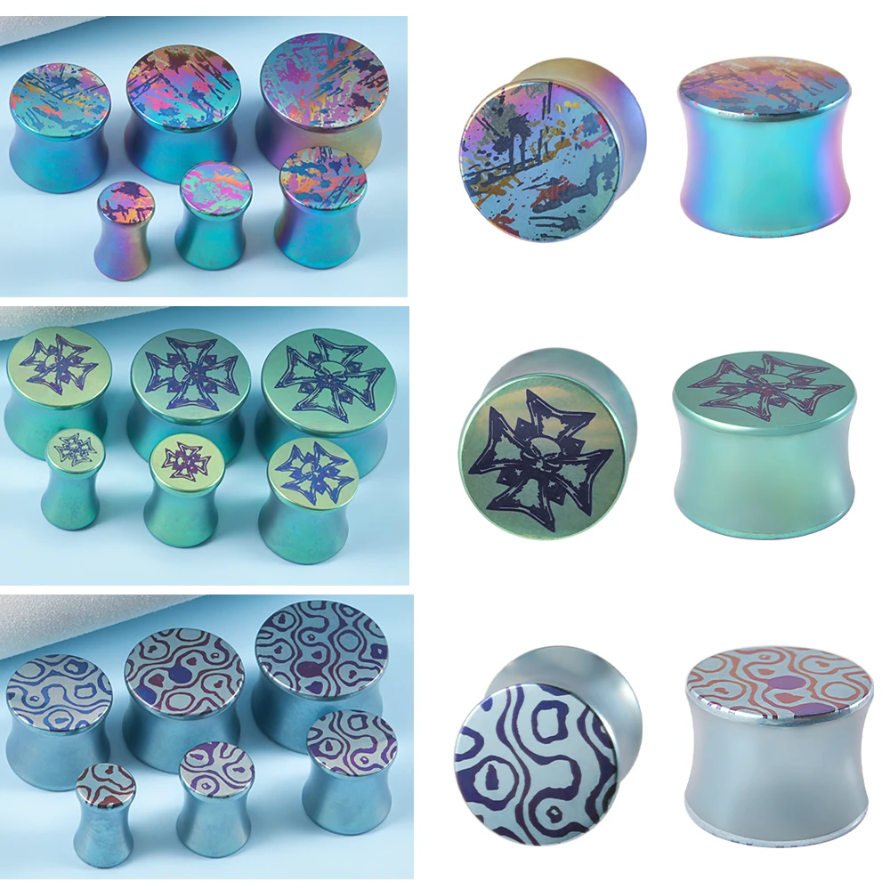 1PC Solid G23 Titanium Rainbow Green Blue Double Flare Ear Plugs ...