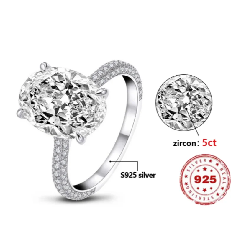 Ladies-5-Carat-SONA-Diamond-Ring-Fashion-Oval-Shape-S925-Sterling-Silver-For-Women-Engagement ...