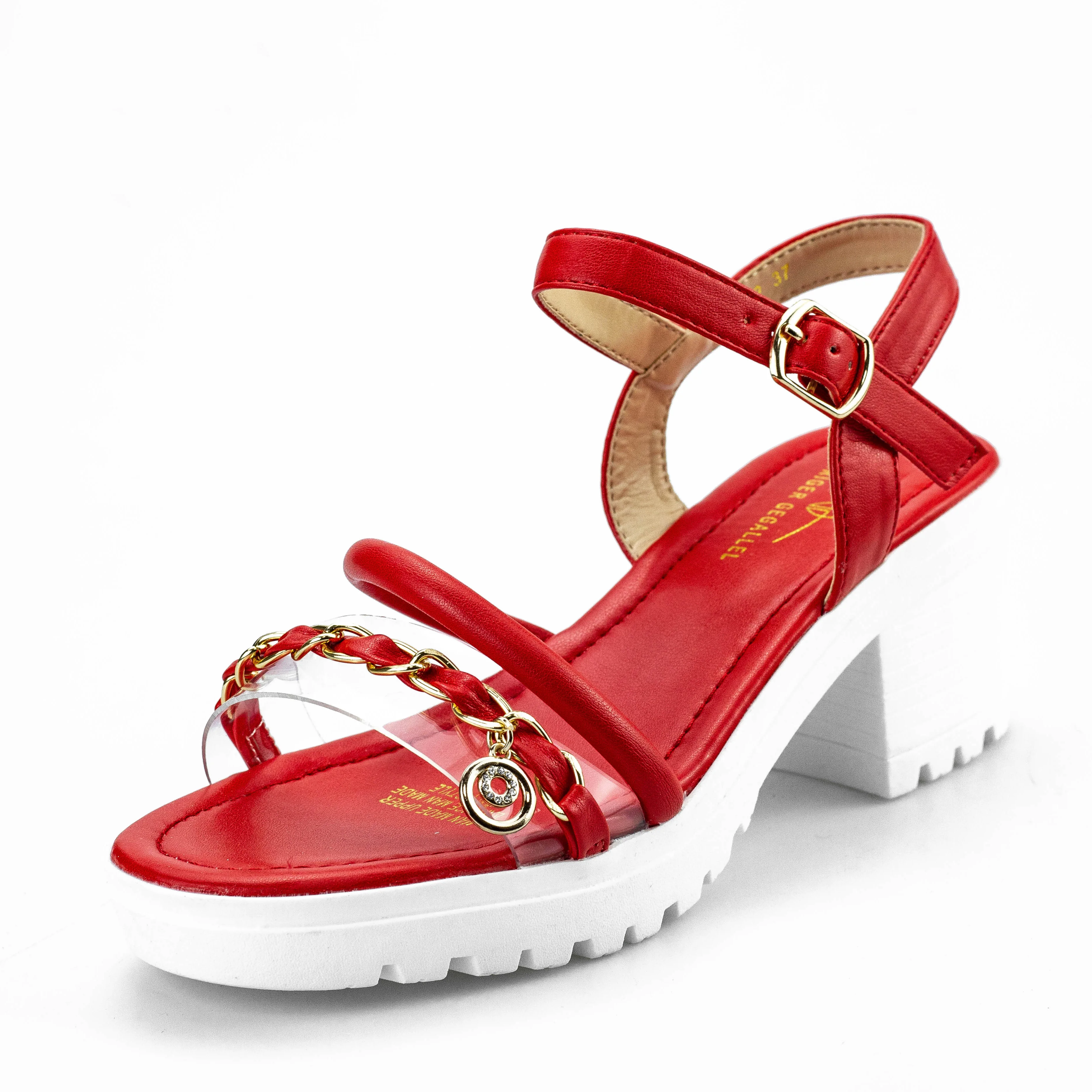 Solid-Red-Women-Sandals-Chunky-Block-Heels-for-Lady-Summer-Shoes-Casual ...