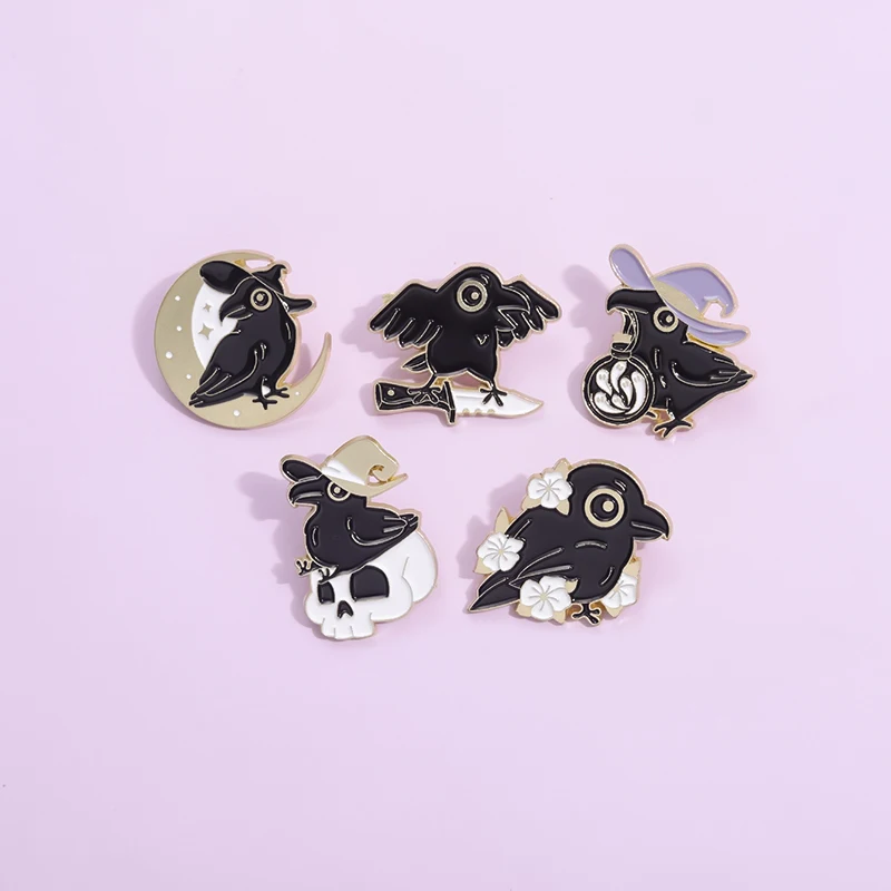 Cartoon-Black-Crow-Bird-Enamel-Pins-Punk-Gothic-Animals-Brooches ...