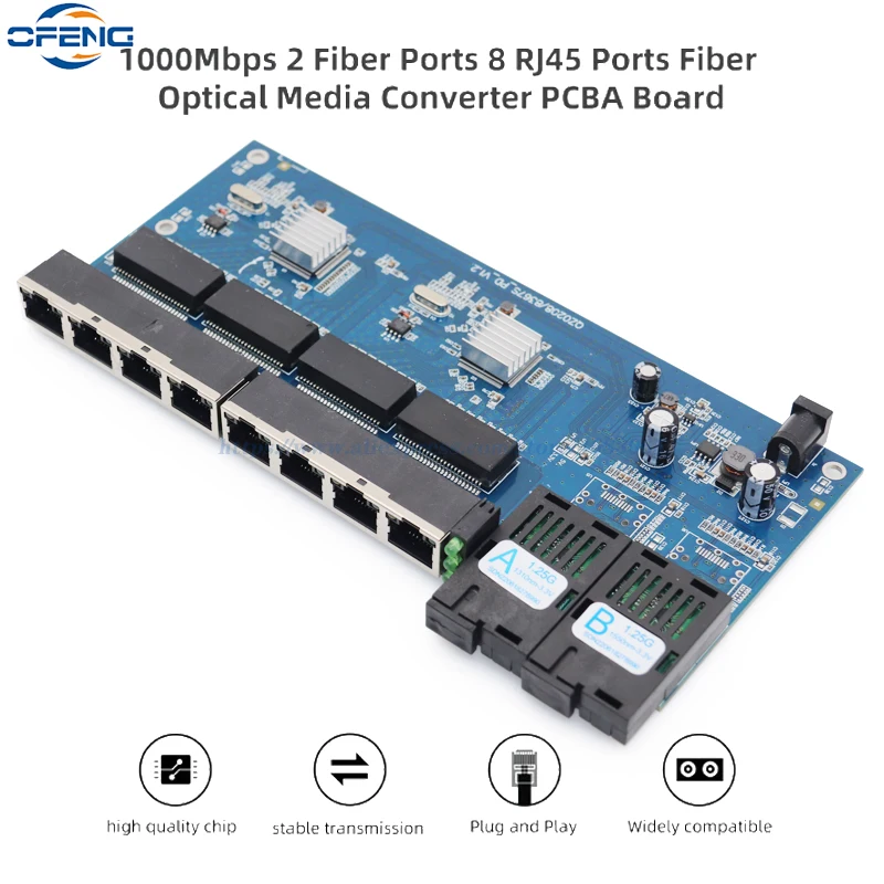 PCBA-Gigabit-Fiber-Optic-Converter-Board-8-RJ45-2-SC-Fiber-Ethernet ...