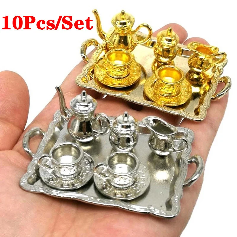 10Pcs-set-Doll-House-Tea-Set-Miniature-Metal-Tea-Doll-House-Furniture ...