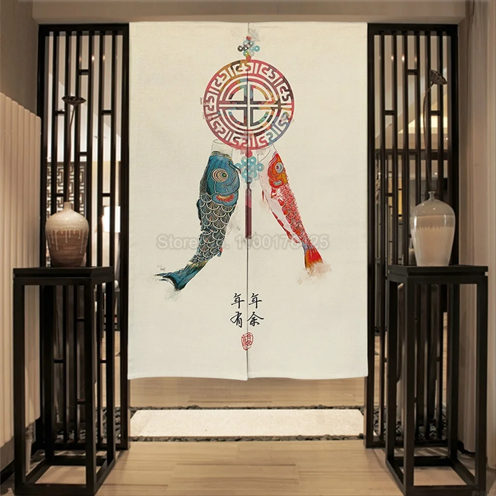 Chinese-Ink-Noren-Koi-Crane-Door-Curtain-Japanese-Kitchen-Bedroom ...