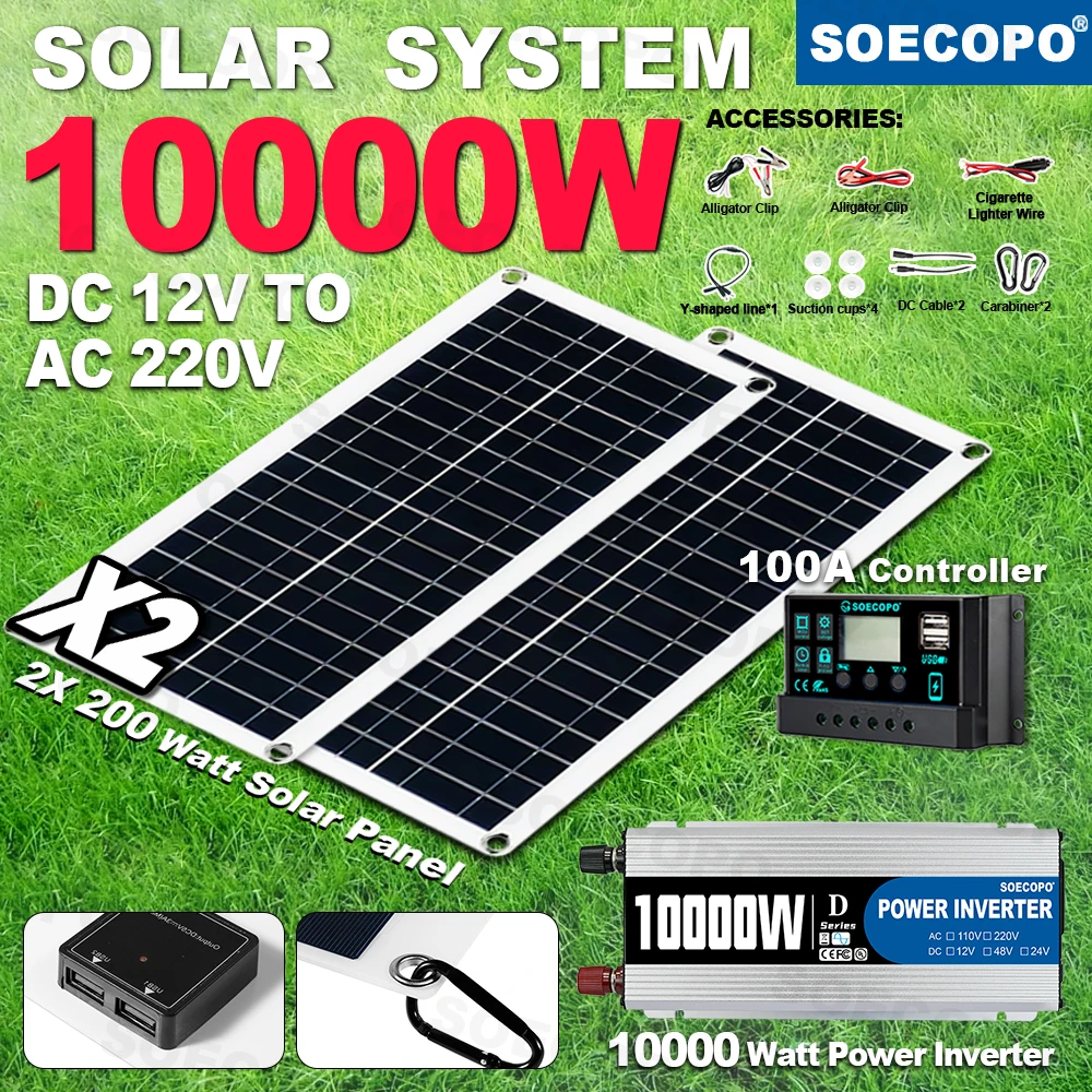 SOECOPO 10000W External Solar Panel Camping 100A Controller Solar Kit ...