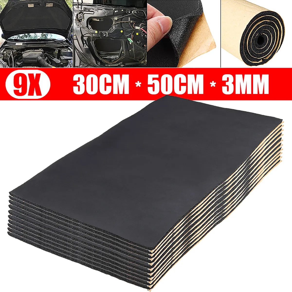 9X-30cm-50cm-3mm-Car-Soundproof-Cotton-Sound-Deadener-Mat-Hood-Engine ...