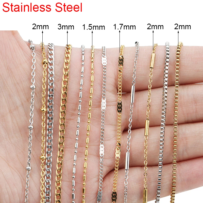 2meters Stainless Steel Open Link Chains Bulk Lot Metal Box Ball Bead ...