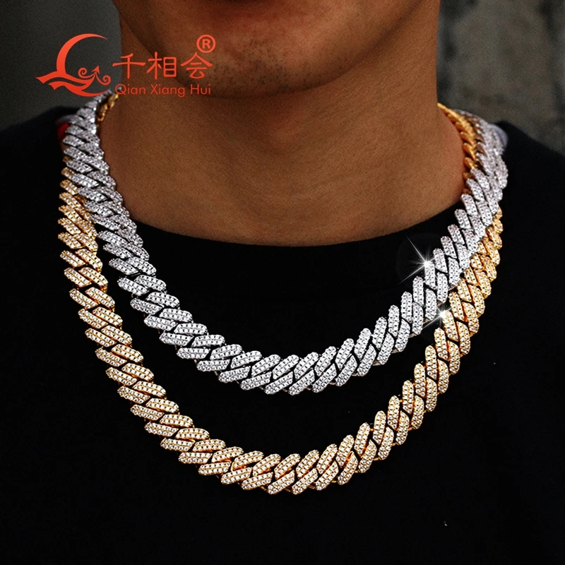 Necklace-S925-silver-8-20mm-two-rows-Cuban-Link-Iced-Out-Hip-Hop-white ...