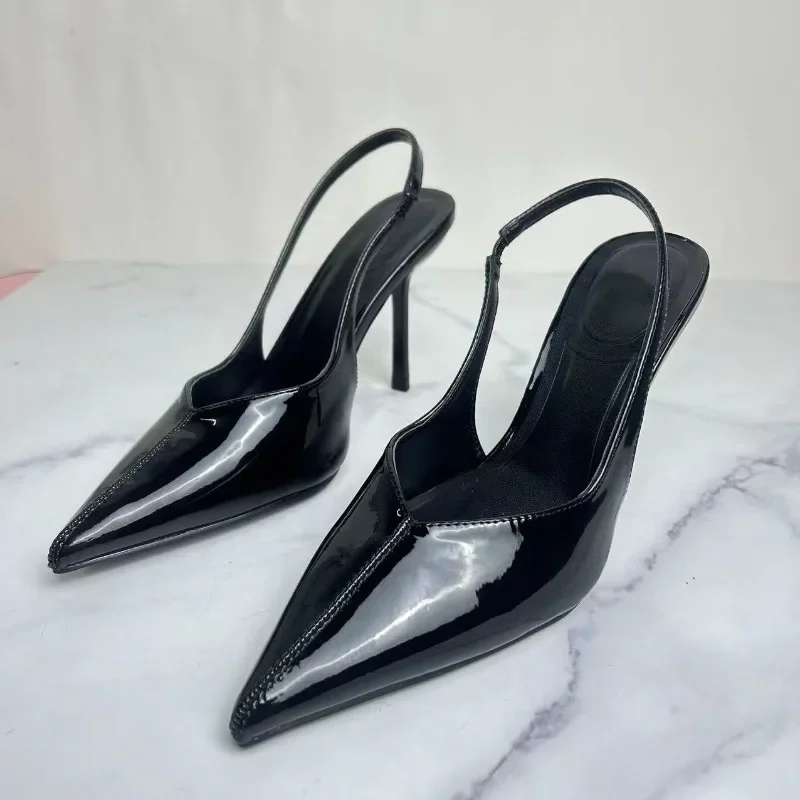 Versatile Summer High Heels Women Modern Sandals Patent Leather Concise ...