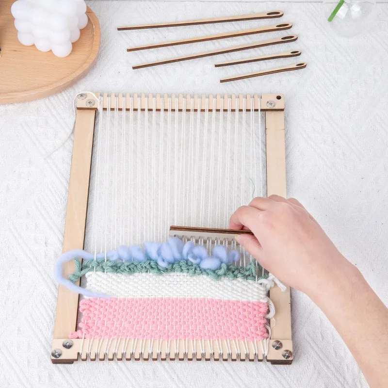 Wooden Weaving Loom Kit with Shuttles Sticks Comb and 6 Yarns DIY Hand ...