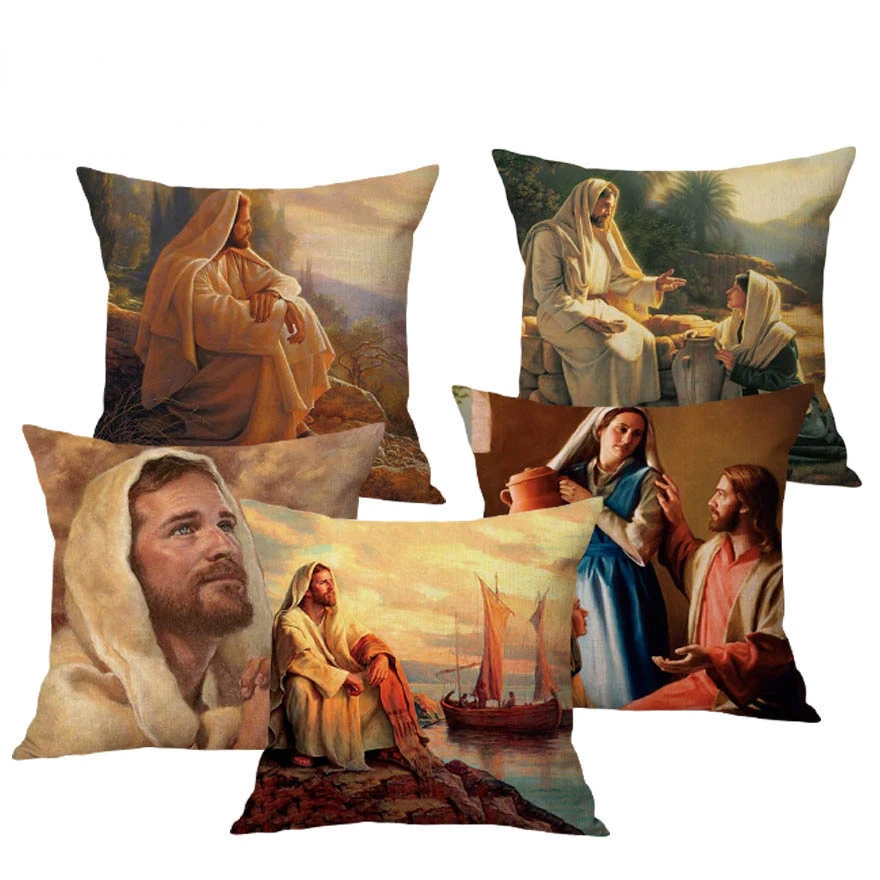 Jesus Christ Portrait Christian Art Cotton Linen Cushion Cover Car ...