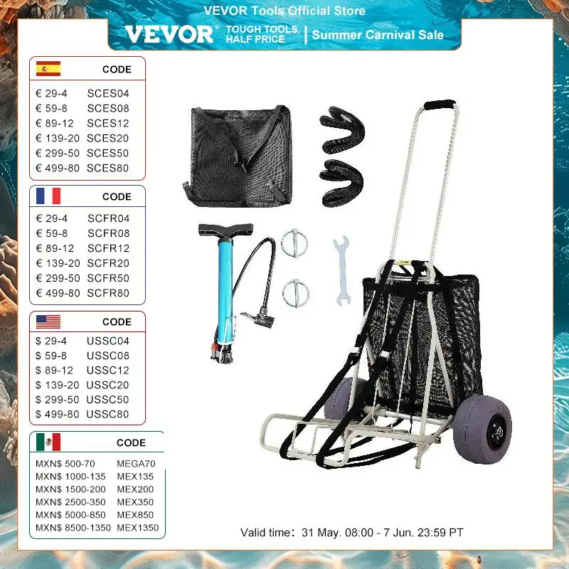 VEVOR-Beach-Carts-for-the-Sand-w-10-PVC-Balloon-Wheels-165LBS-Capacity ...