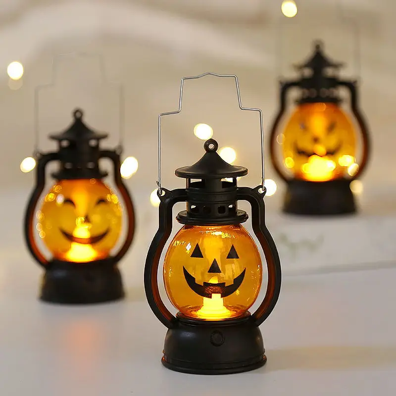 LED Halloween Pumpkin Ghost Lantern Lamp DIY Hanging Scary Candle Light ...