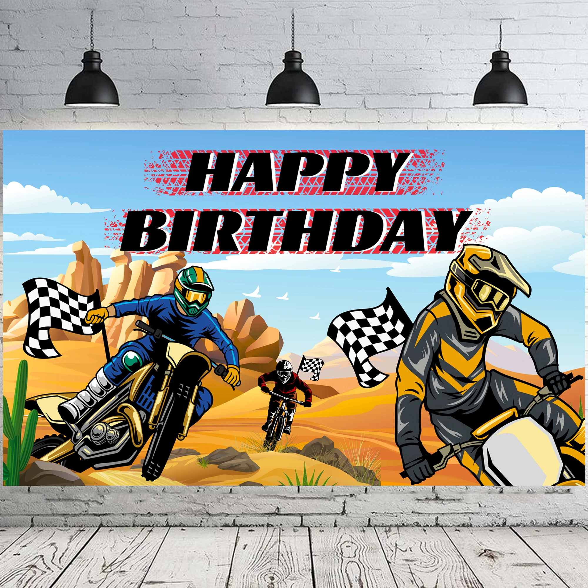otorcycle Happy Birthday Backdrop, 71''x43'' Dirt Bike Photography ...