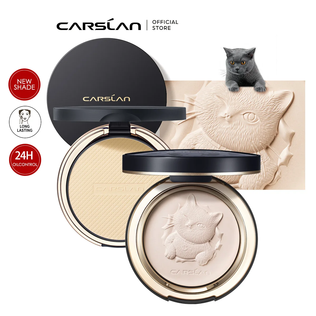 CARSLAN 24H Oil Control Translucent Pressed Powder Compact Foundation Waterproof Concealer Loose ...
