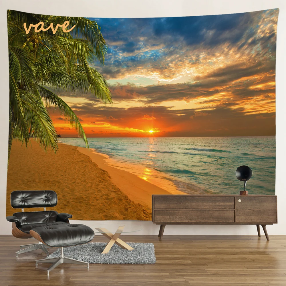 Tenture murale en tissu imprimé de style Boho,paysage de plage,coucher ...