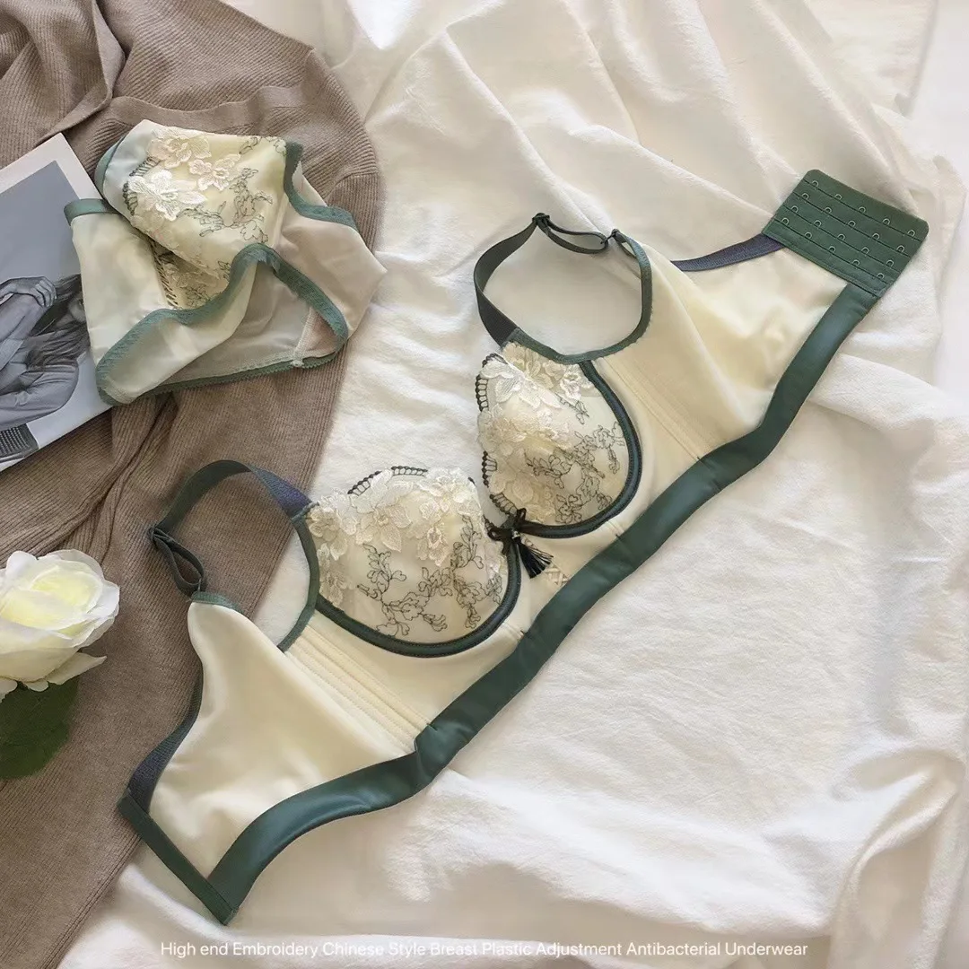 High end embroidery underwear set thin adjustable underwire push up ...
