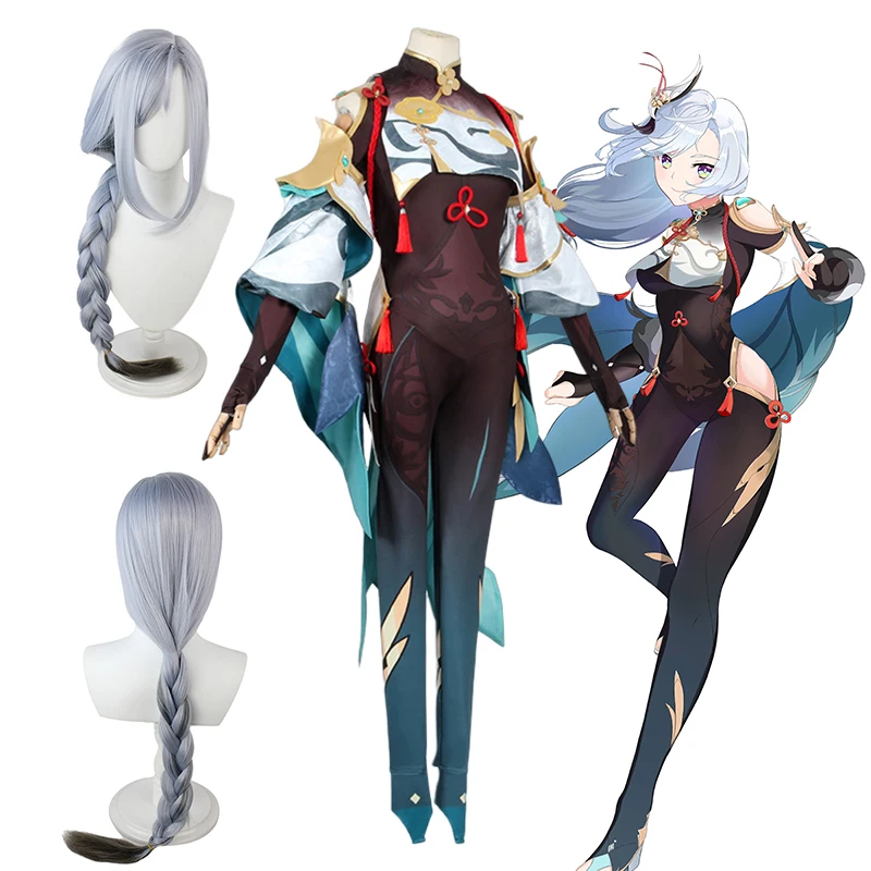 Shenhe Cosplay Genshin Impact Costume Game Shenhe Jumpsuit Wig Shen He ...
