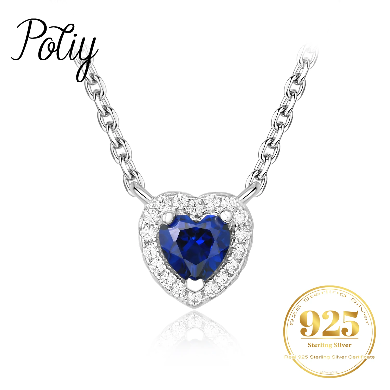 Potiy Heart Created Blue Sapphire 925 Sterling Silver Pendant Necklace ...
