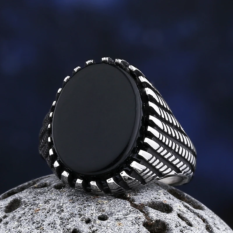 Anillo-de-acero-inoxidable-316L-para-hombre-accesorio-g-tico-Gema-negra ...