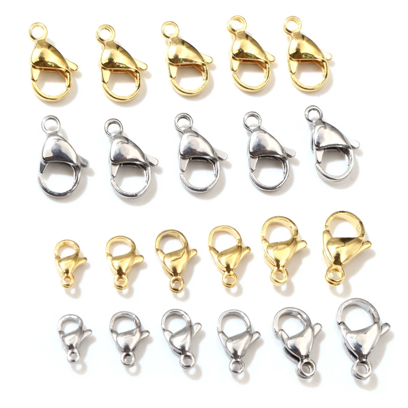 30pcs/lot 12*7mm 10*5mm Stainless Steel Gold Plated Lobster Clasp Hooks ...
