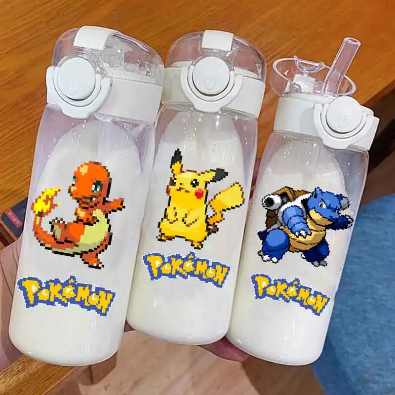 Pikachu-Straw-Water-Bottle-Pokemon-Pixel-Style-400ML-Children-s ...